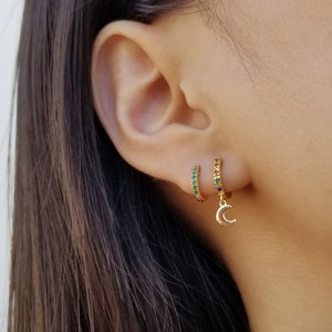 Rainbow Hoop Earrings, Rainbow Cubic Hoops, Tiny Hoop Earrings, Star ...