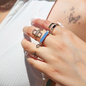 Open Ring- Gold Ring - Onyx Ring - Stacking Ring - Statement Ring - Minimalist Ring - Everyday ...