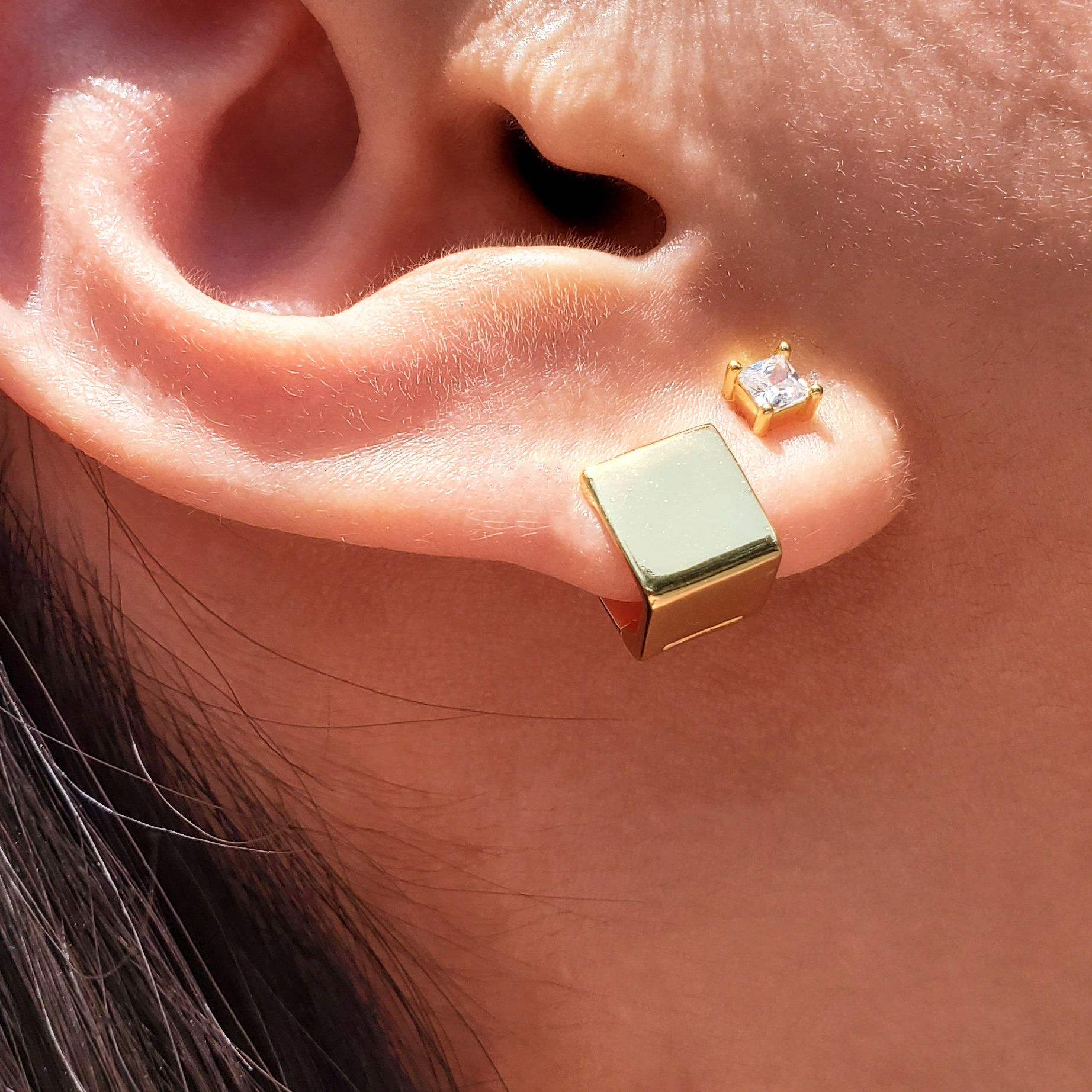 Square Earrings Square Hoop Earrings Gold Huggie Earrings - Etsy