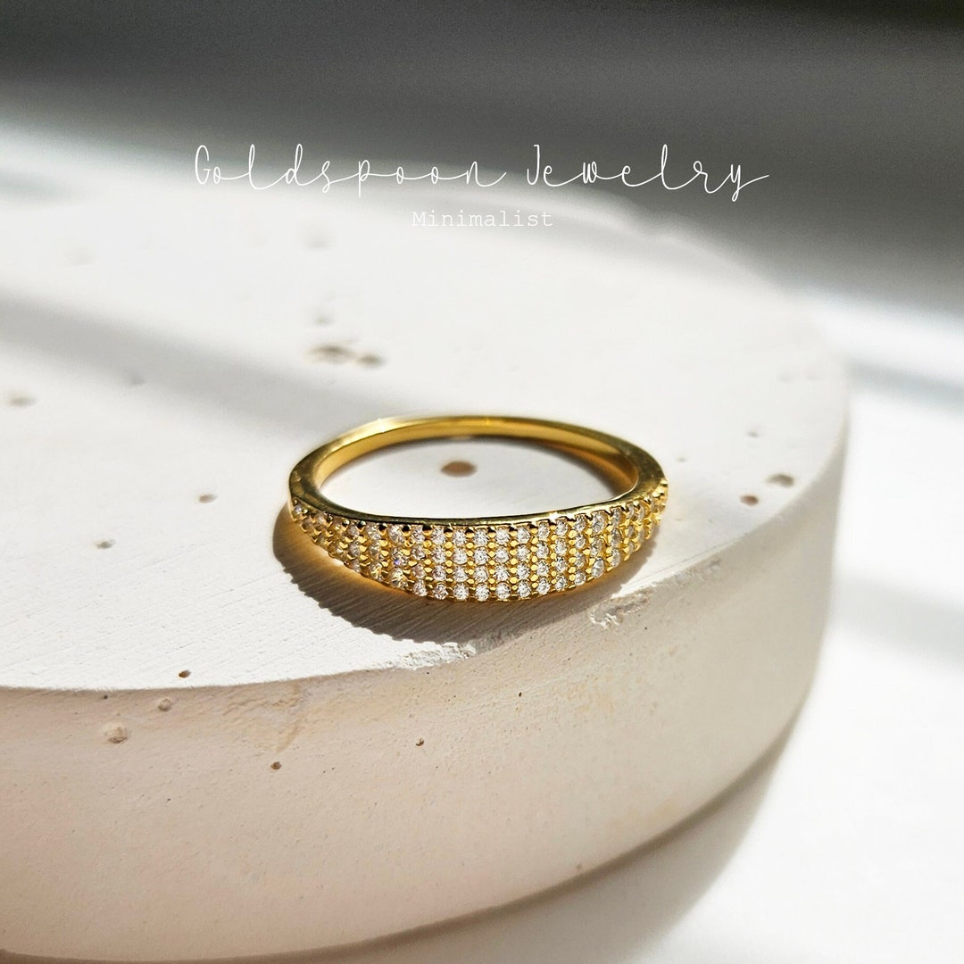 Pave Signet Ring - Stacking Ring - Statement Ring - Gold Signet Ring ...