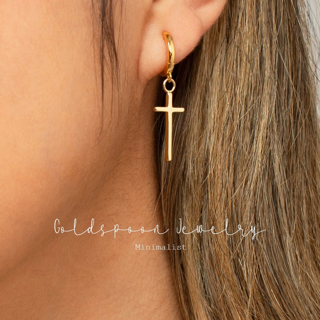 Cross Hoop Earrings - Gold Hoop Earrings - Dainty Hoop Earrings - Gold ...