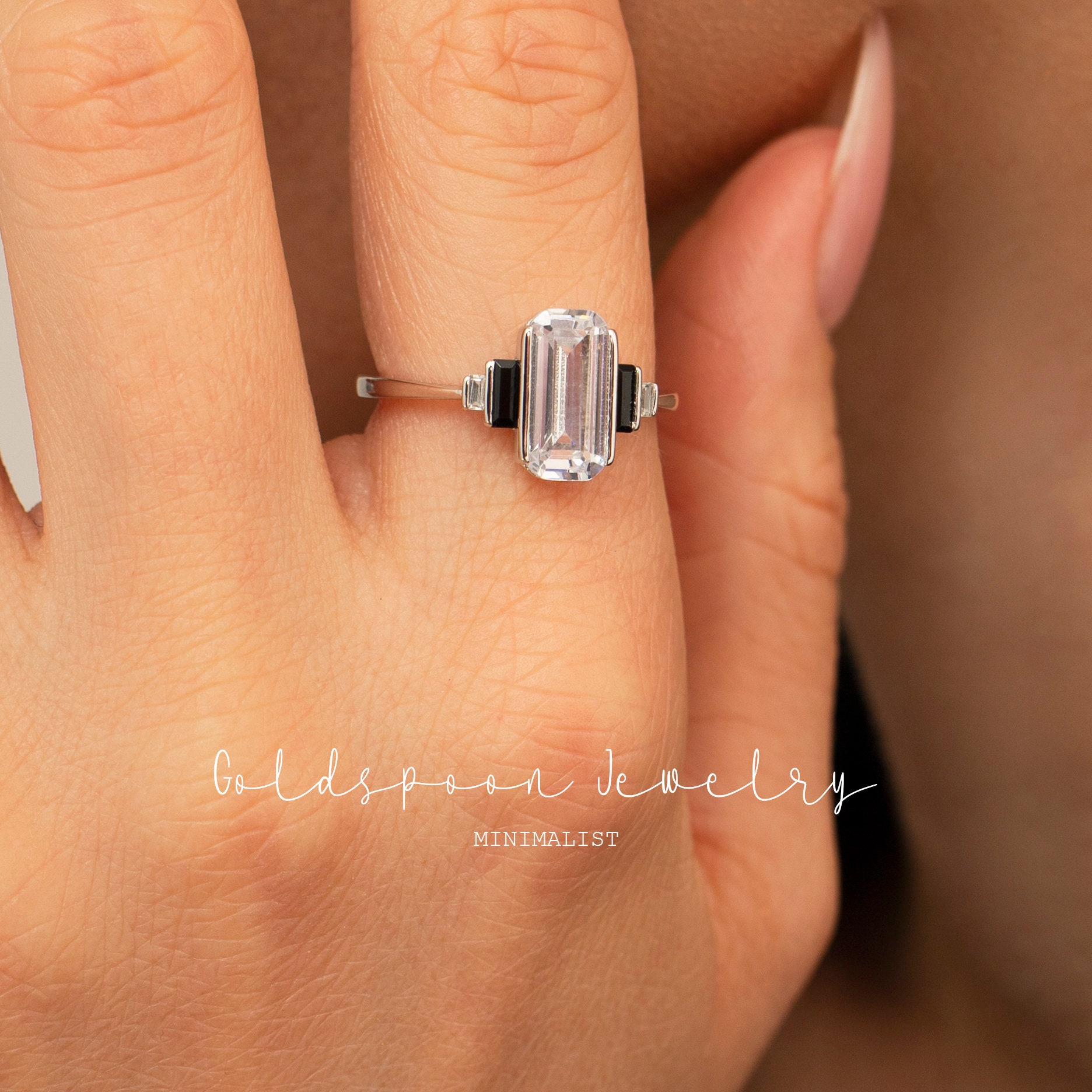 Emerald Cut Ring - Baguette Ring - Bold Ring - Statement Ring - Gold Ring - Cocktail Ring ...