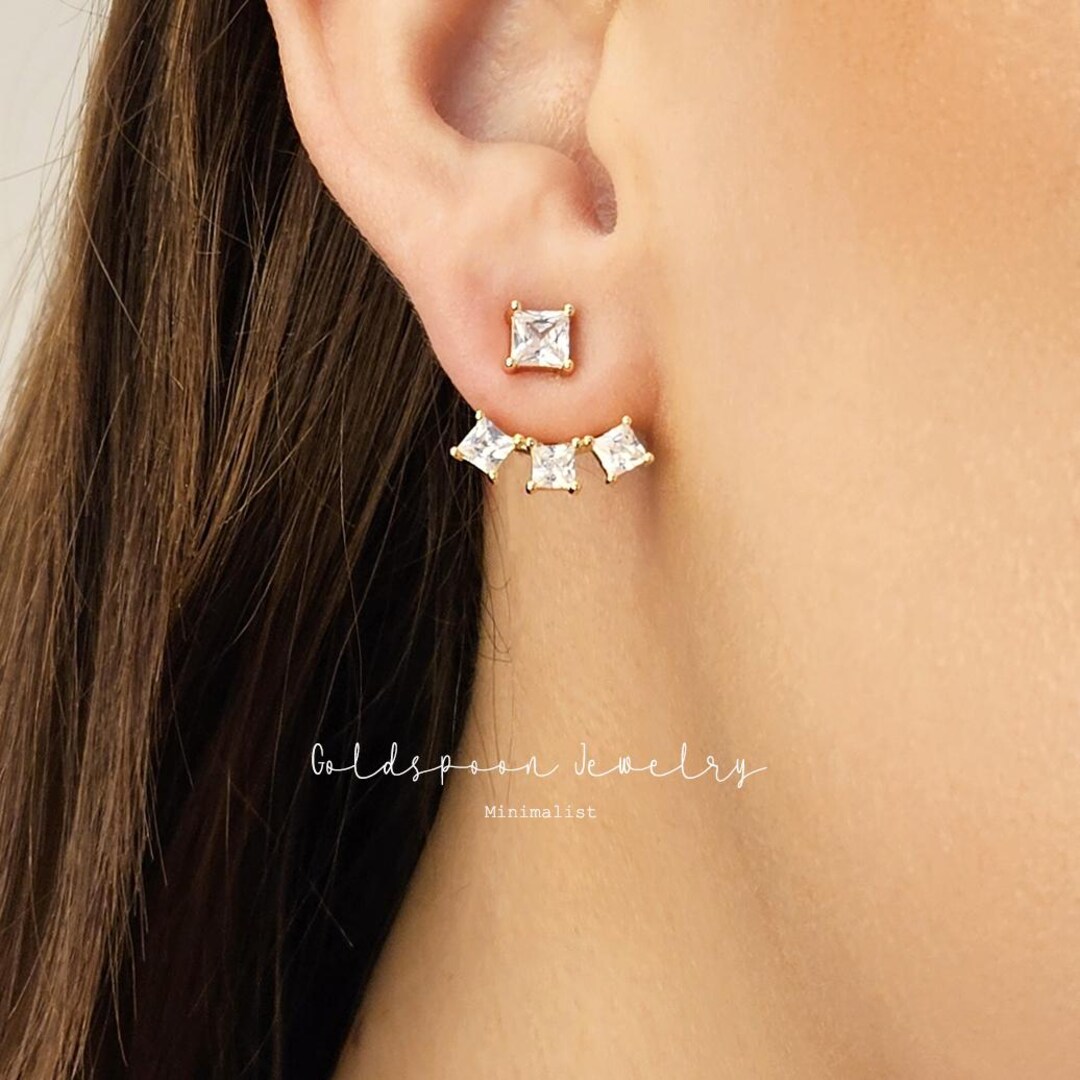Princess Cut Crystal Ear Jacket - Front and Back Earrings - Wedding ...