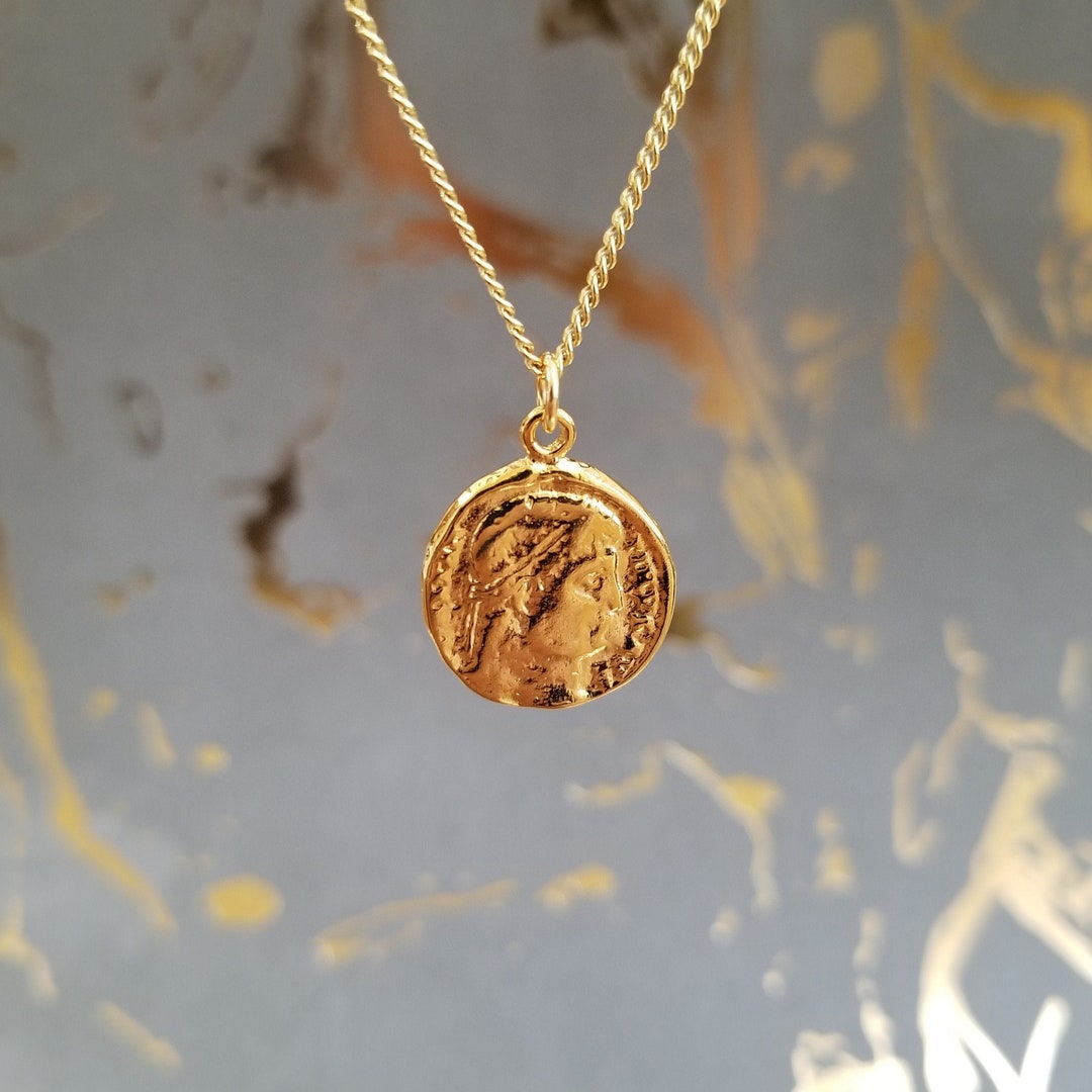 Gold Pendant Necklace Gold Medallion Necklace Ancient Greek - Etsy