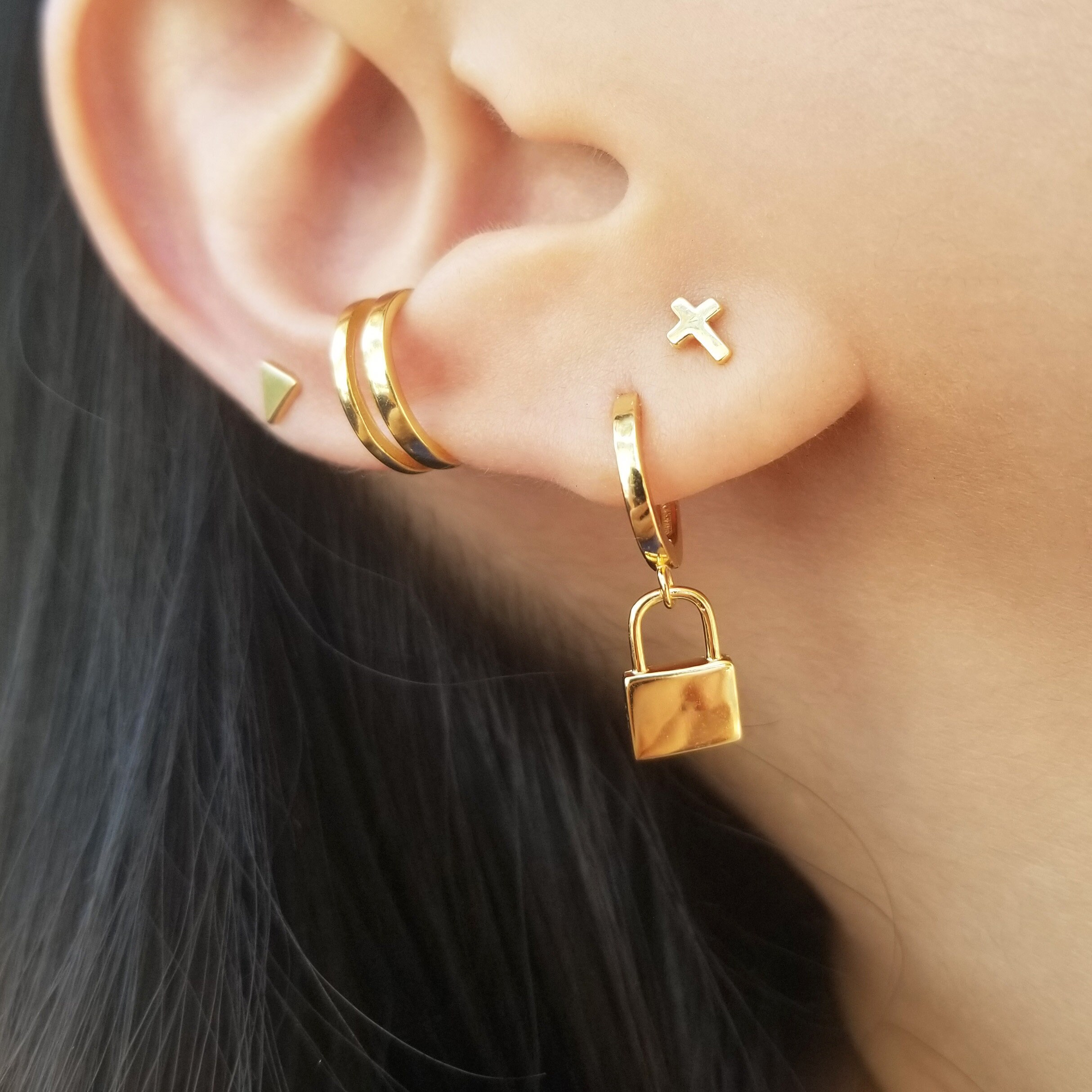 Padlock Earrings Padlock Dangle Earrings Padlock Huggie - Etsy