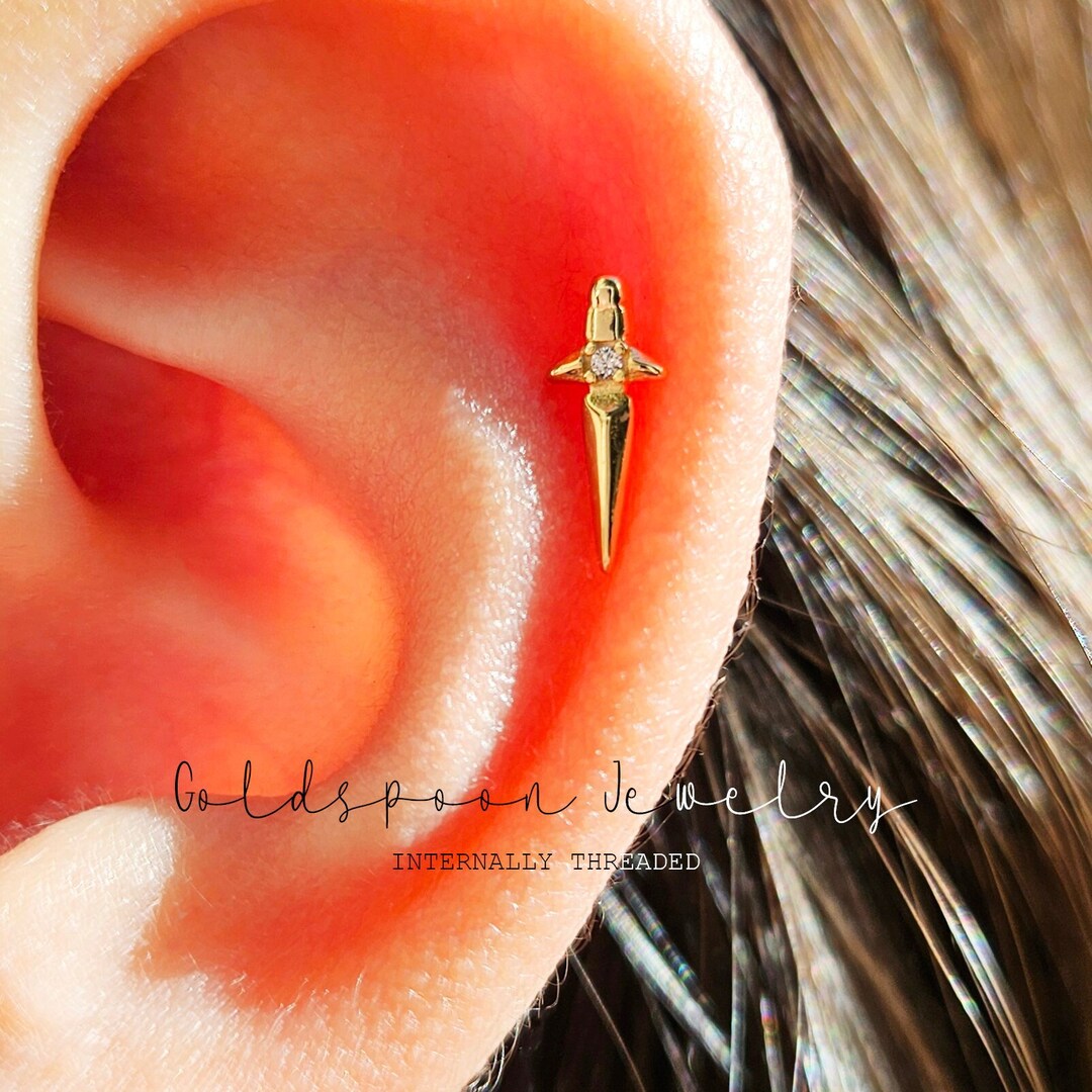 18G/16G Sword Internally Threaded Labret Sword Earrings Cartilage Stud ...