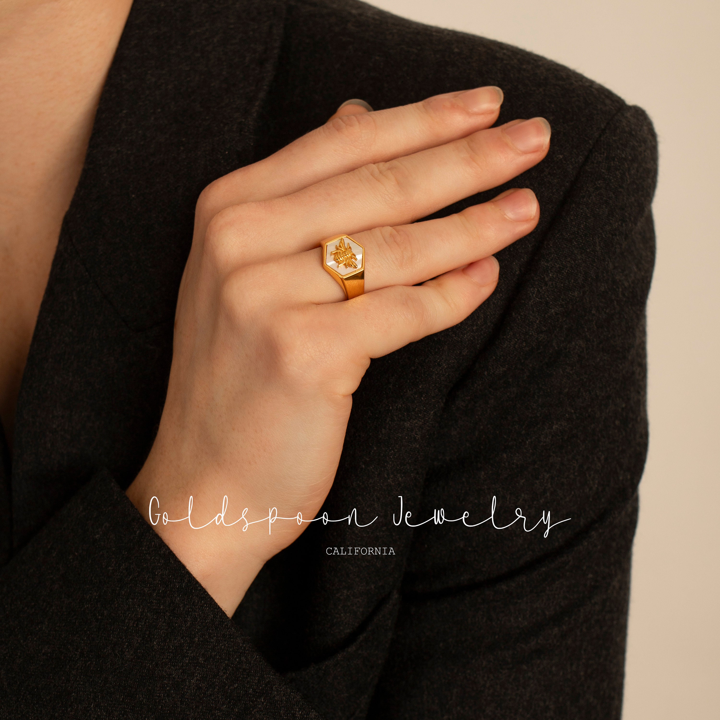 Bee Ring - Hexagon Ring - Chunky Ring - Geometric Ring - Mother of ...