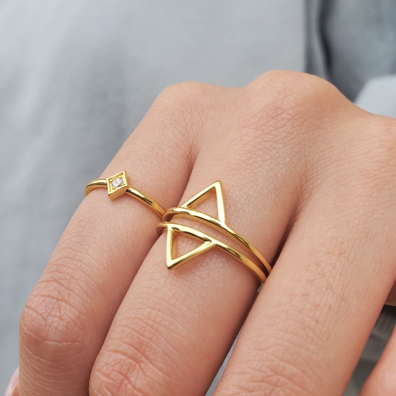 Triangle Ring Trendy Ring Vermeil Ring Dainty Gold Ring - Etsy