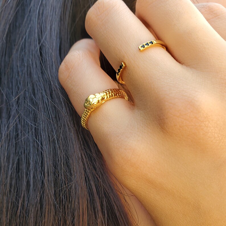 Onyx Ring Open Ring Gold Band Ring Stacking Ring Stackable - Etsy