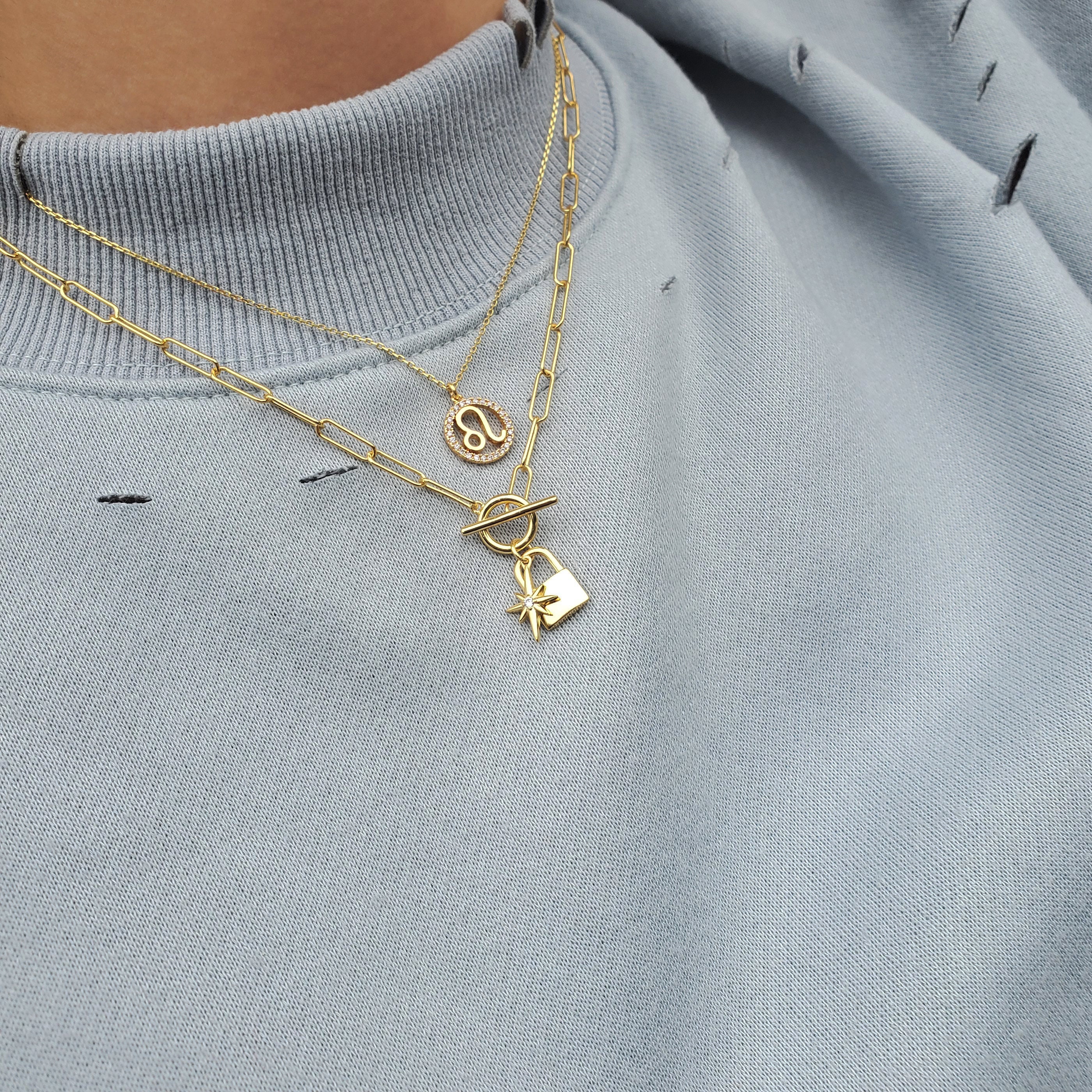 Toggle Necklace Paper Clip Necklace Padlock Necklace Star | Etsy