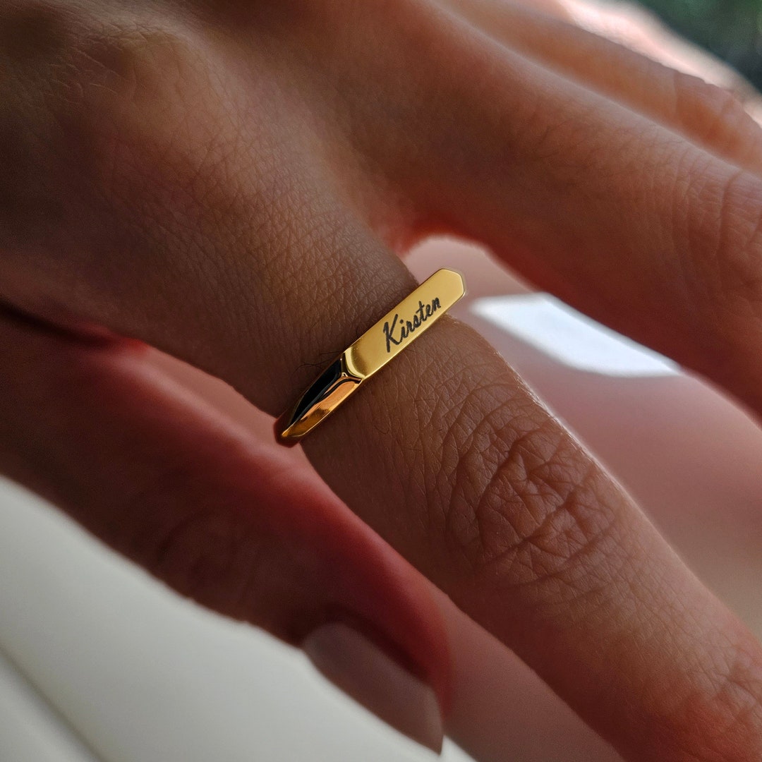 Custom Signet Ring - Bar Ring - Engraved Ring - Personalized Name Ring ...