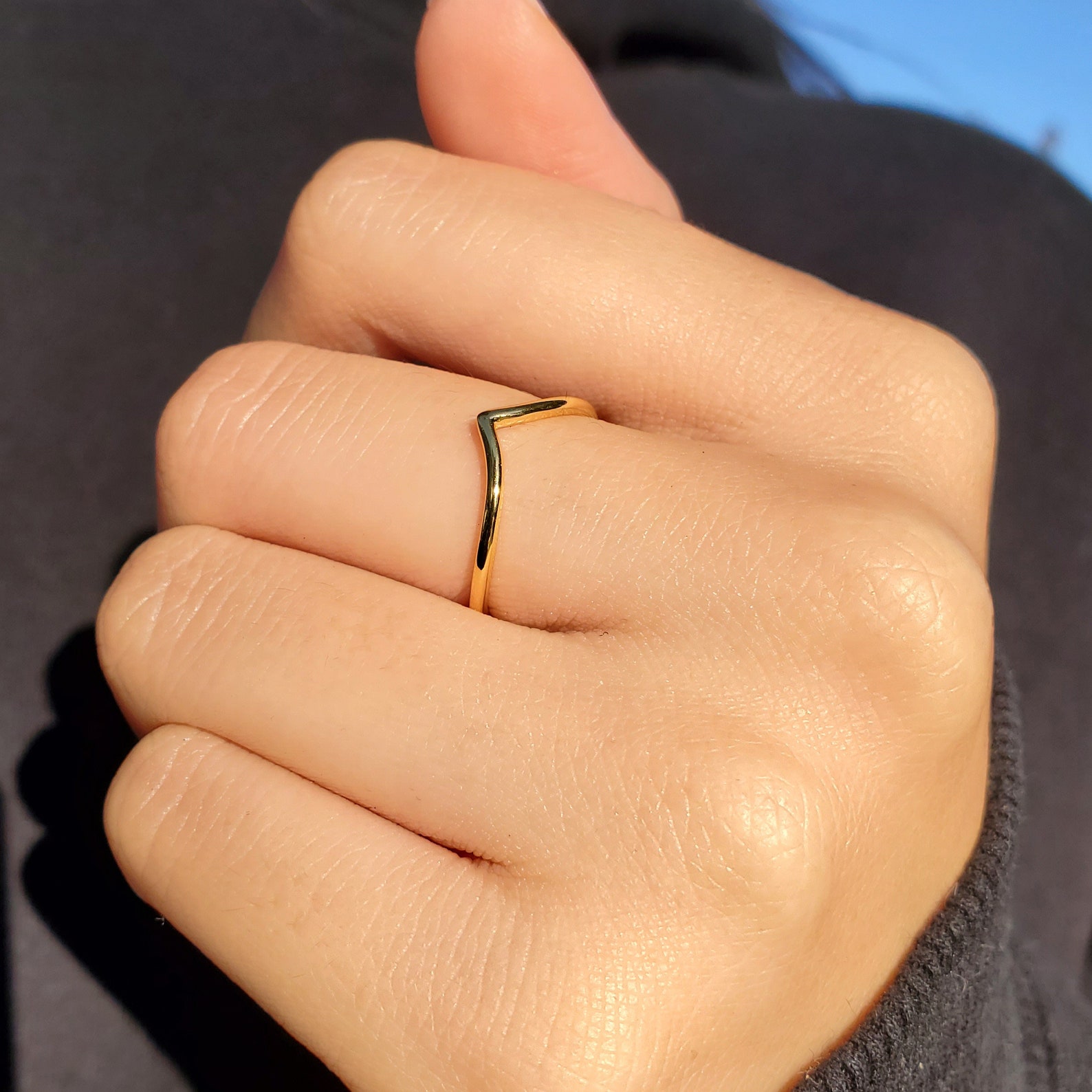 V Gold Ring Chevron Ring Stacking Gold Ring Stackable - Etsy