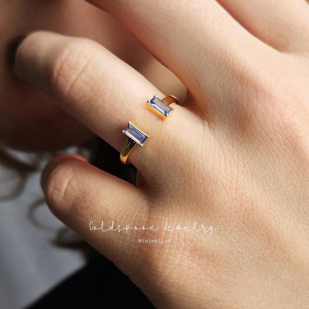 Birthstone Ring, Cuff Ring, Baguette Ring, Gemstone Ring, Sterling ...