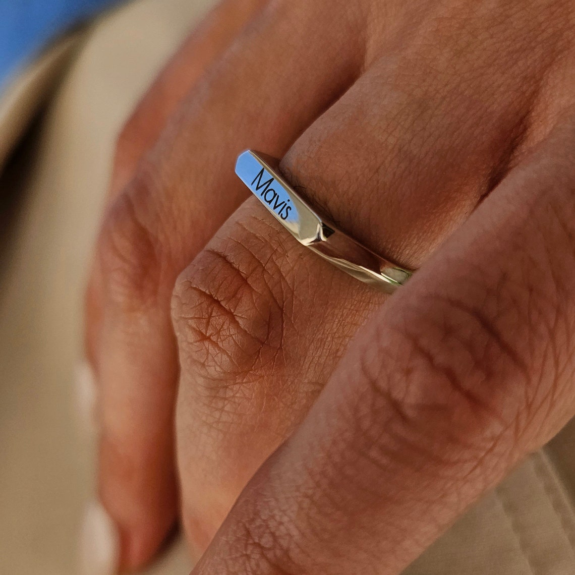 Custom Signet Ring - Bar Ring - Engraved Ring - Personalized Name Ring ...