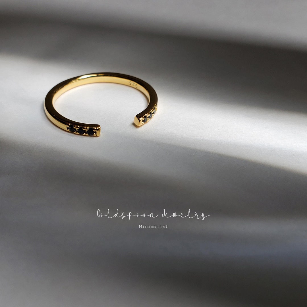Onyx Ring, Open Ring, Gold Band Ring, Stacking Ring, Stackable Ring ...