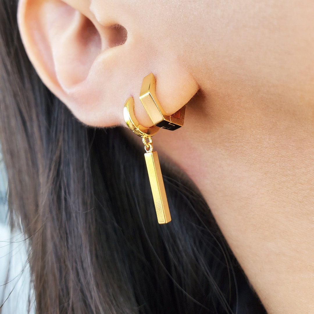 Bar Earrings, Bar Huggie Earrings, Bar Hoop Earrings, Gold Bar Earrings ...