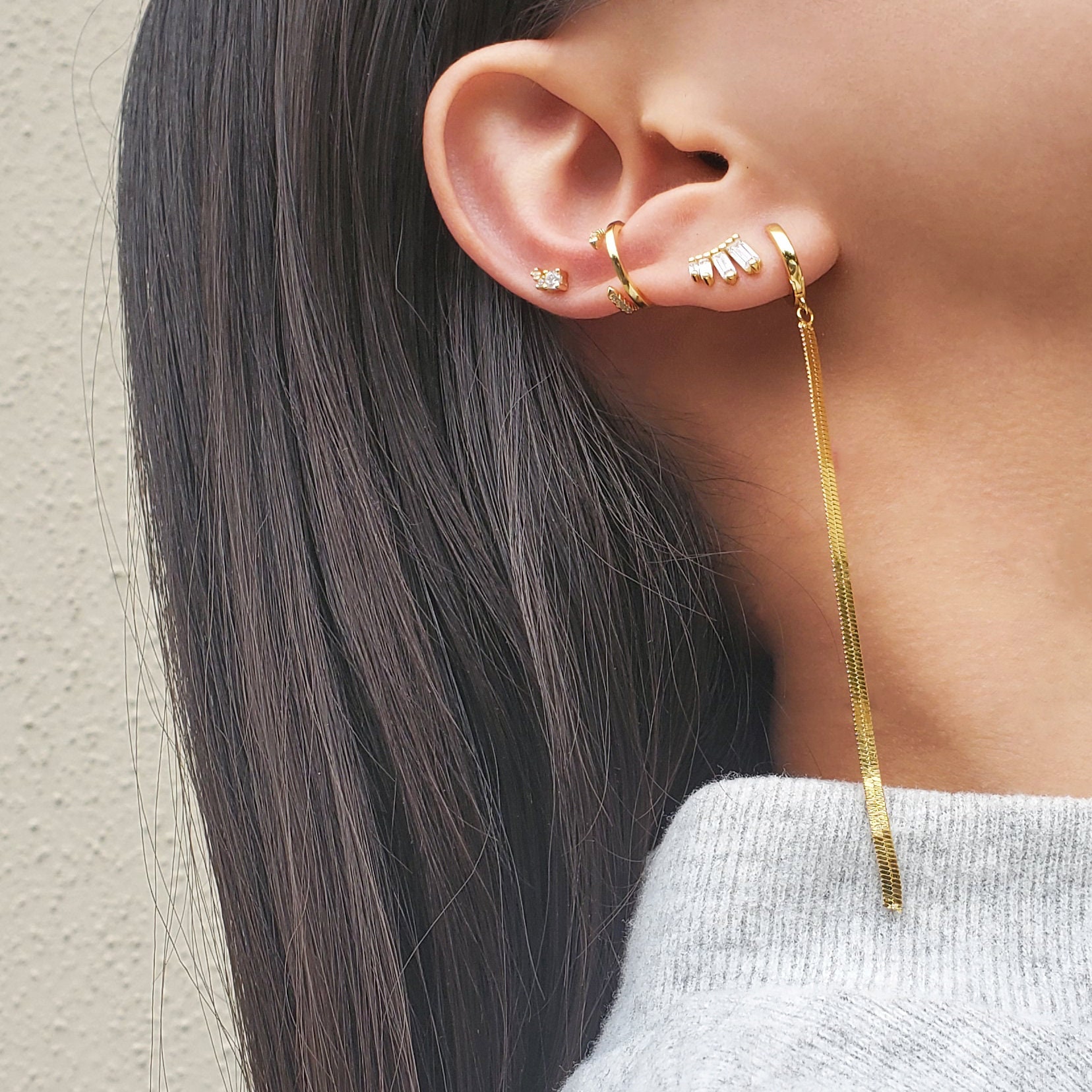 Chain Earrings Herringbone Earrings Dainty Huggie Hoop - Etsy