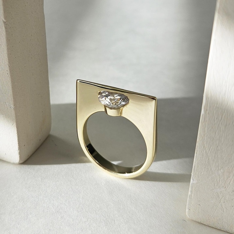 Solitaire Crystal Statement Ring - Round Cut Crystal Bar Ring ...