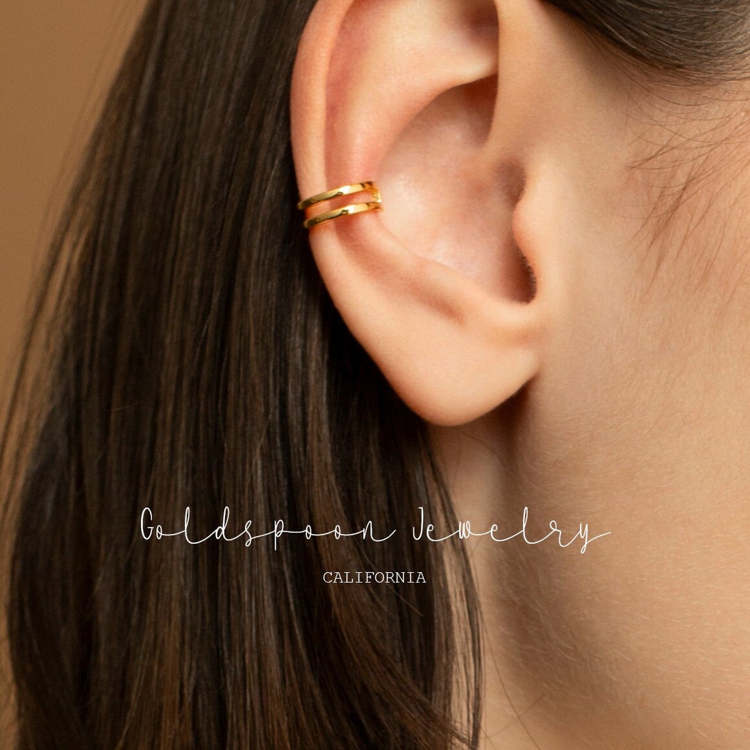 Double Band Ear Cuff - Dainty Ear Cuff - Gold Ear Cuffs - Simple Ear ...