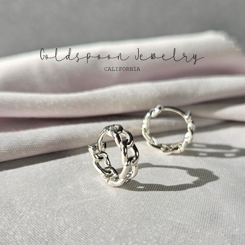Chain Earrings - Chain Huggie Earrings - Black Huggie Earrings - Silver ...