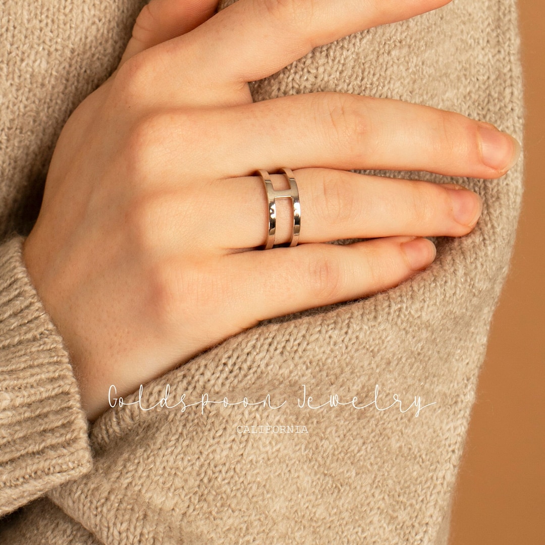 Double Band Ring - Silver Ring - Statement Ring - Minimalist Ring - Stacking Ring - Dainty Ring ...