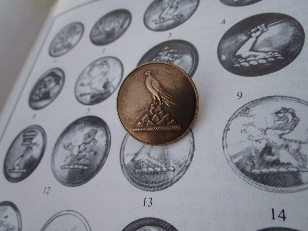 Antique British Livery Button Featuring a Falcon Bird on a Rock or ...
