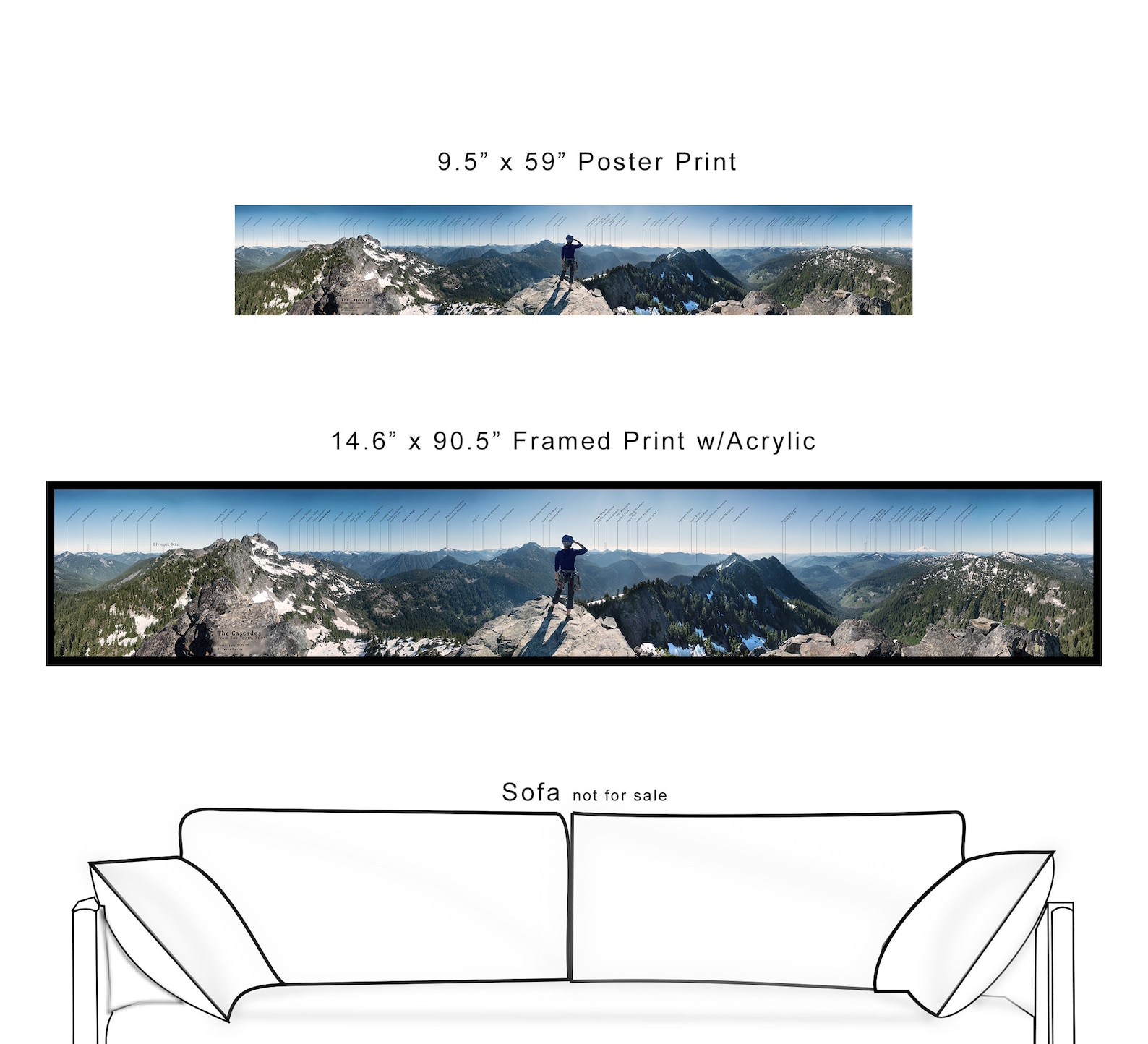 Cascades Labeled Mountains Panorama Wall Art Ultra Wide Print With ...