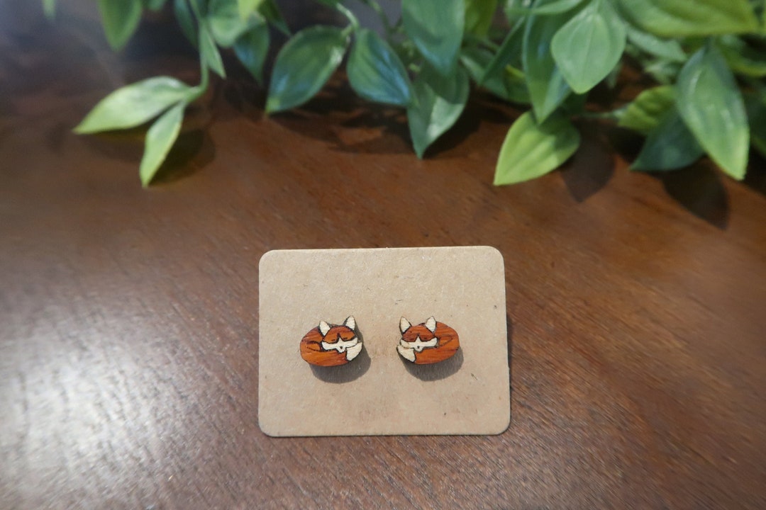 Sleeping Fox Wood Inlay Earrings Stud Earrings - Etsy
