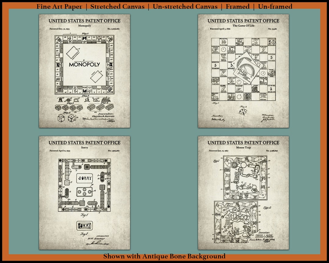 Board Games Set of 4 Patent Prints Retro Board Game Inventions Board ...