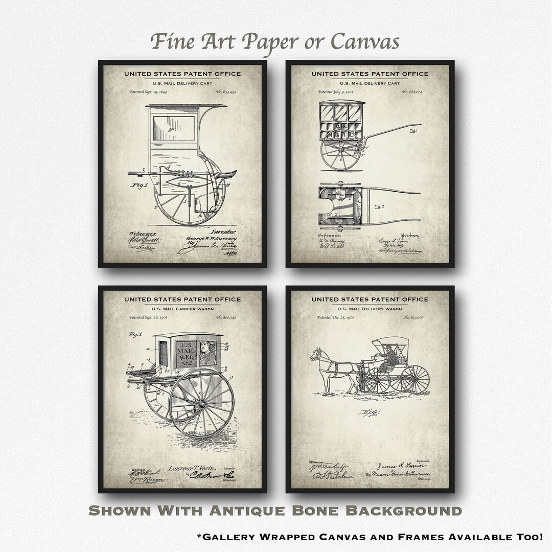 U.S. Mail Delivery Cart Set of 4 Patent Print Antique Mail - Etsy