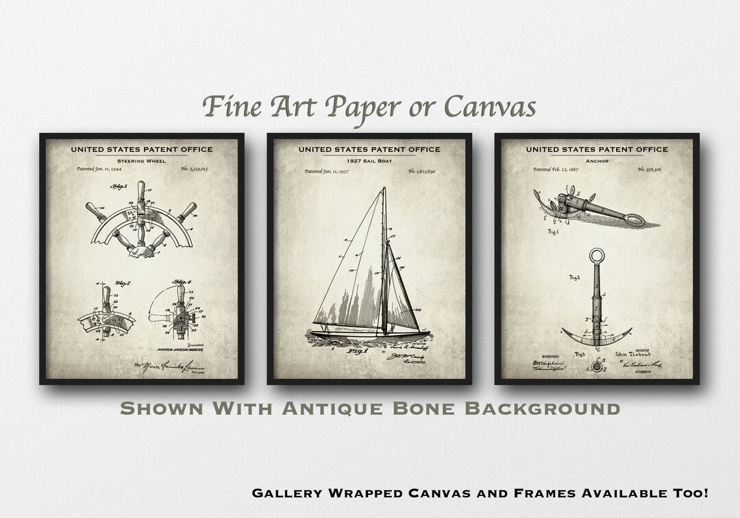 Sailing Set of 3 Patent Art Prints Nautical Theme Poster Set Marine ...