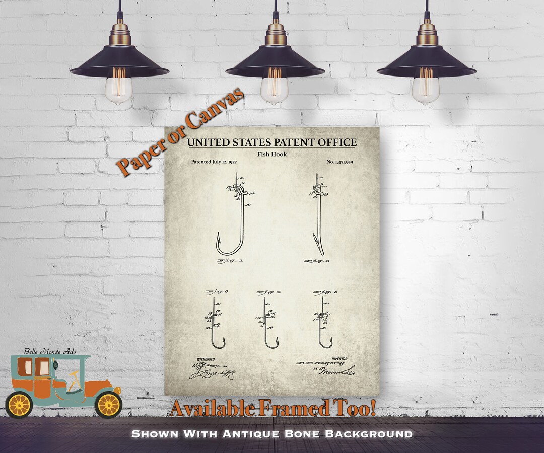 1922 Antique Fish Hook Patent Art Print Fishing Hook - Etsy