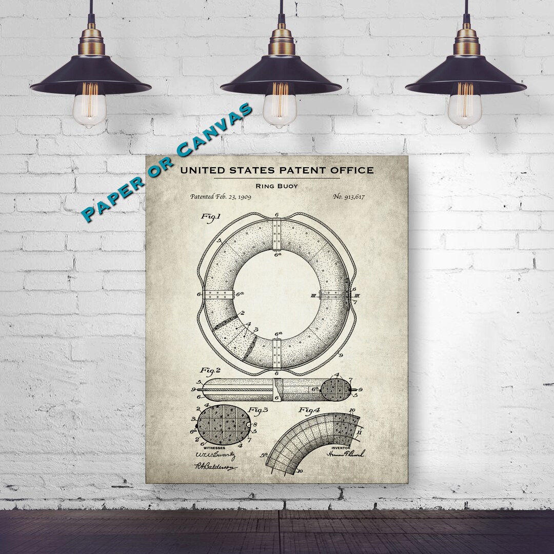 1909 Ring Buoy Patent Print Vintage Nautical Poster Coast Guard Poster ...