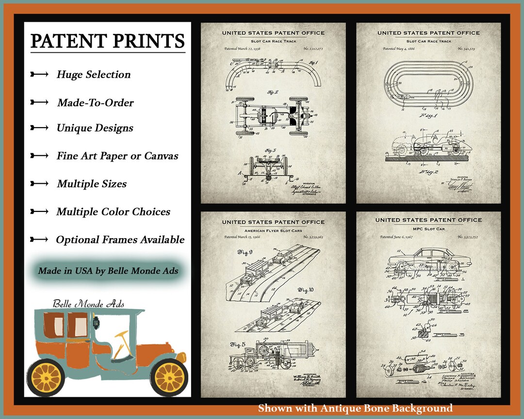 Vintage Slot Car Racing Set of 4 Patent Art Prints Historic Slot Car ...