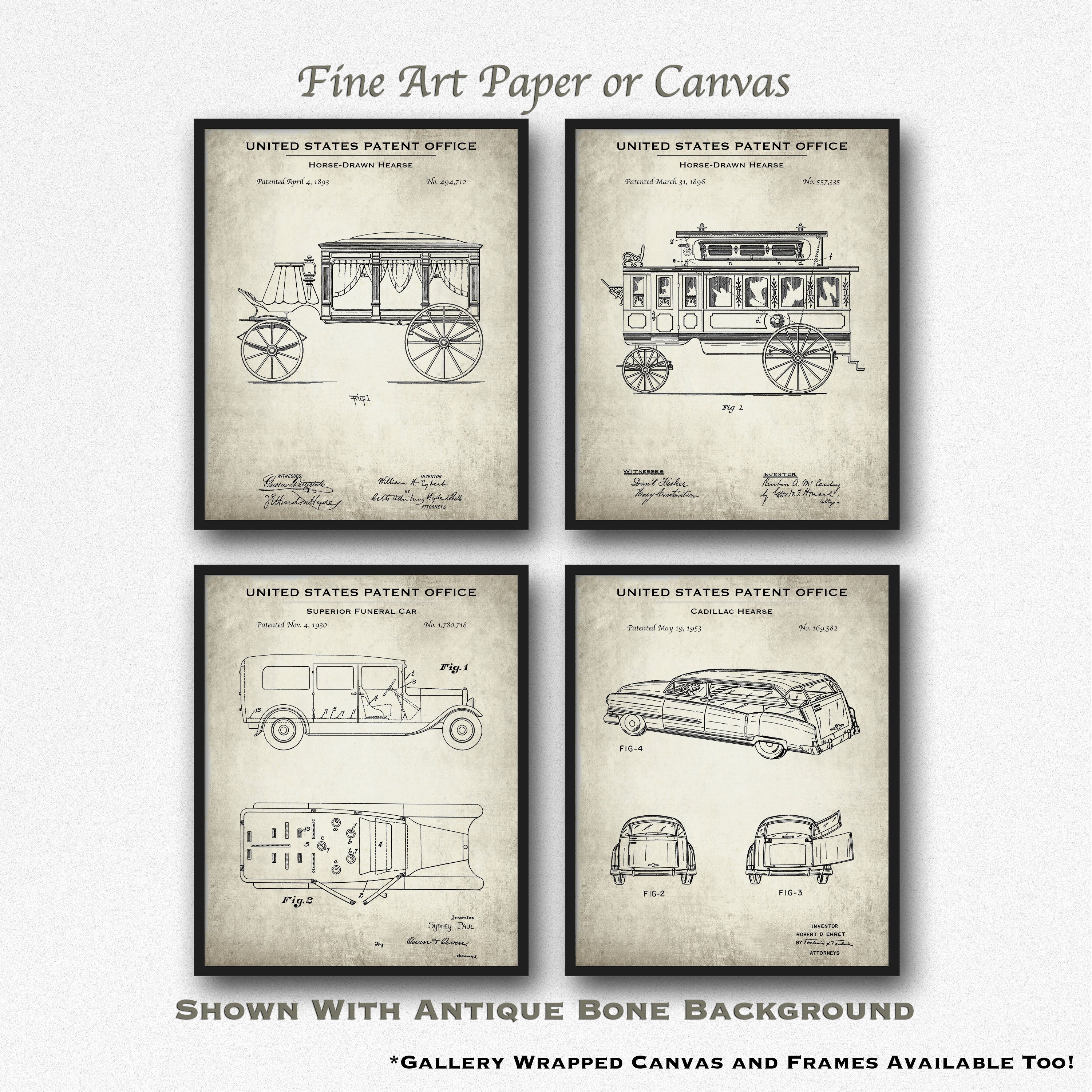 Funeral Car Set of 4 Patent Prints Antique Hearse Poster Set - Etsy