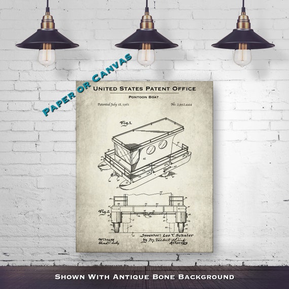 1961 Pontoon Boat Patent Art Print Vintage Boat Blueprint | Etsy