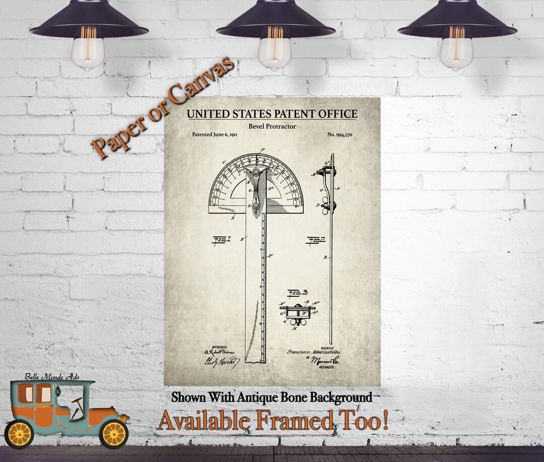 1911 Bevel Protractor Patent Art Print Historic Drafting Invention ...