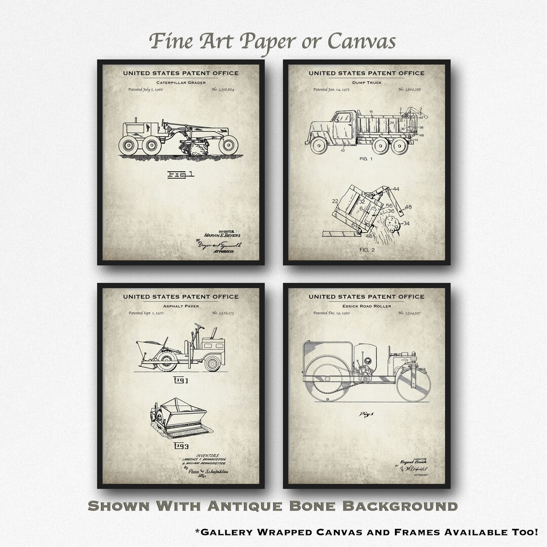 Road Construction Vehicles Set of 4 Patent Prints Road Construction ...