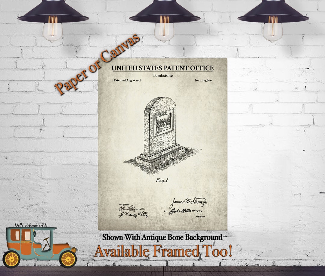 1918 Tombstone Patent Art Print Historical Funeral Invention Print ...