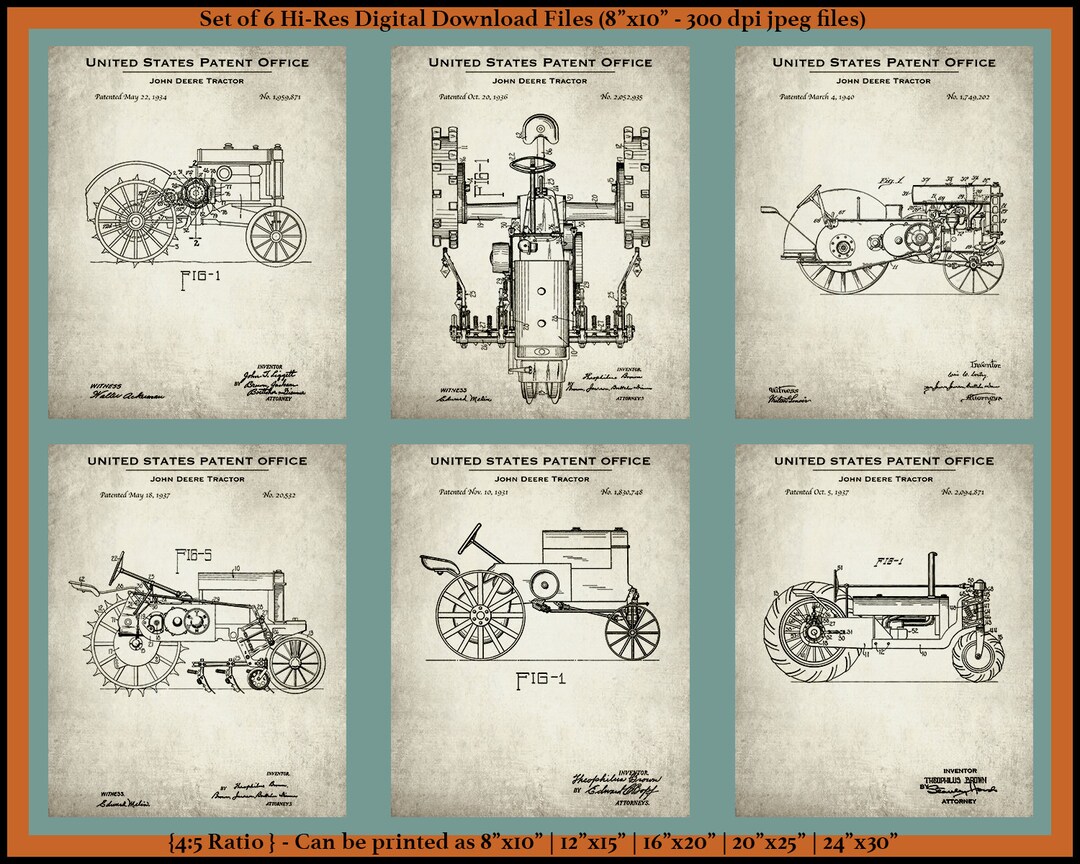 Vintage Farm Tractors Digital Download Set of 6 Patent Prints Printable ...