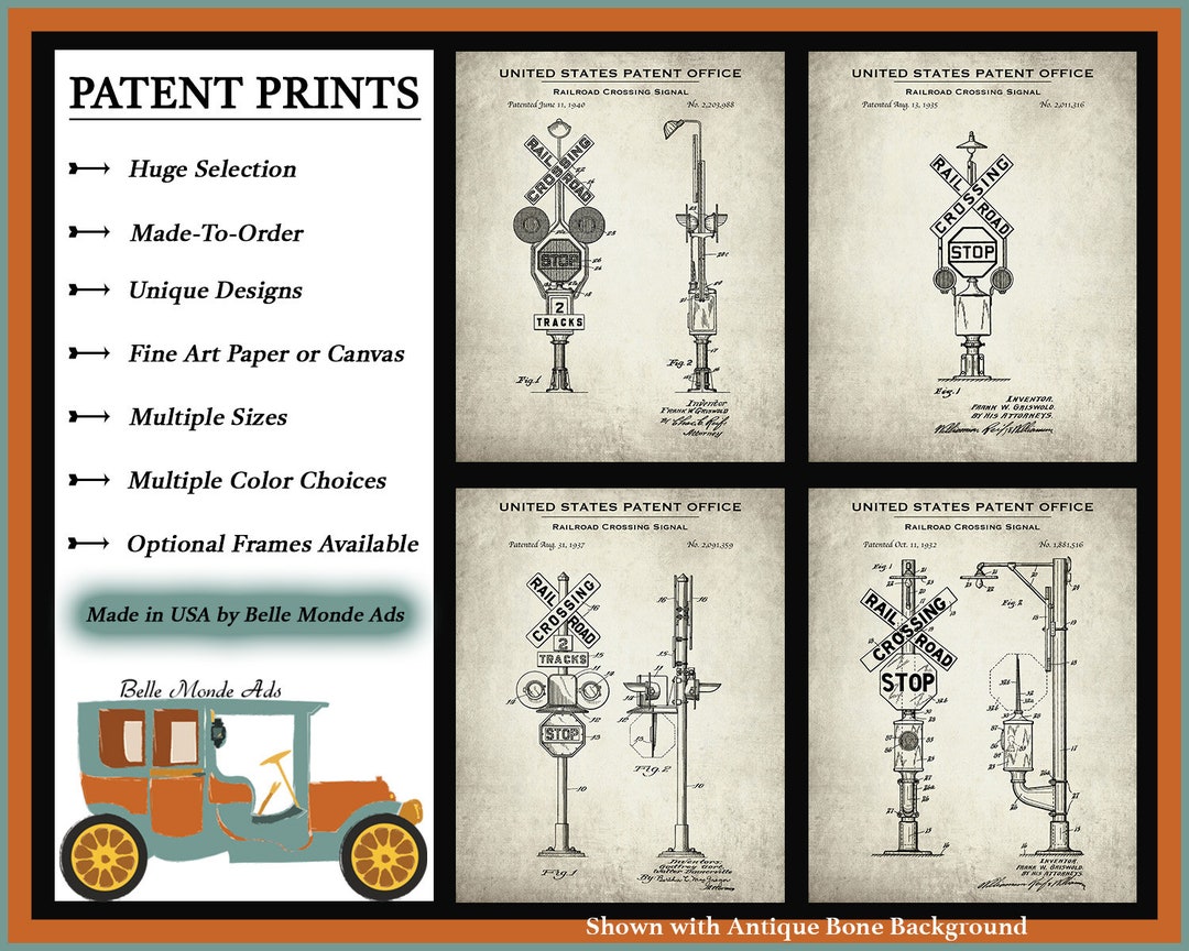 Vintage Railroad Crossing Signal Patent Print Set of 4 - Etsy