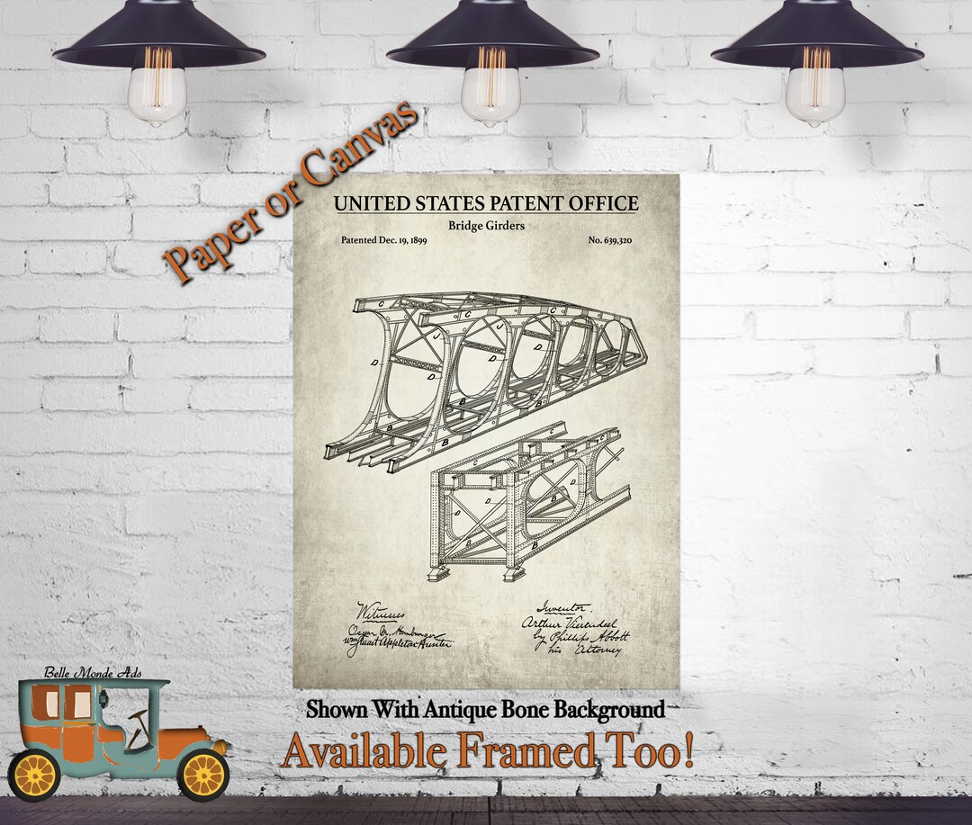 1899 Bridge Girders Patent Art Print Historical Bridge Invention ...