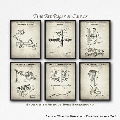 Lineman Set of 4 Patent Art Prints Retro Lineman Poster Set - Etsy
