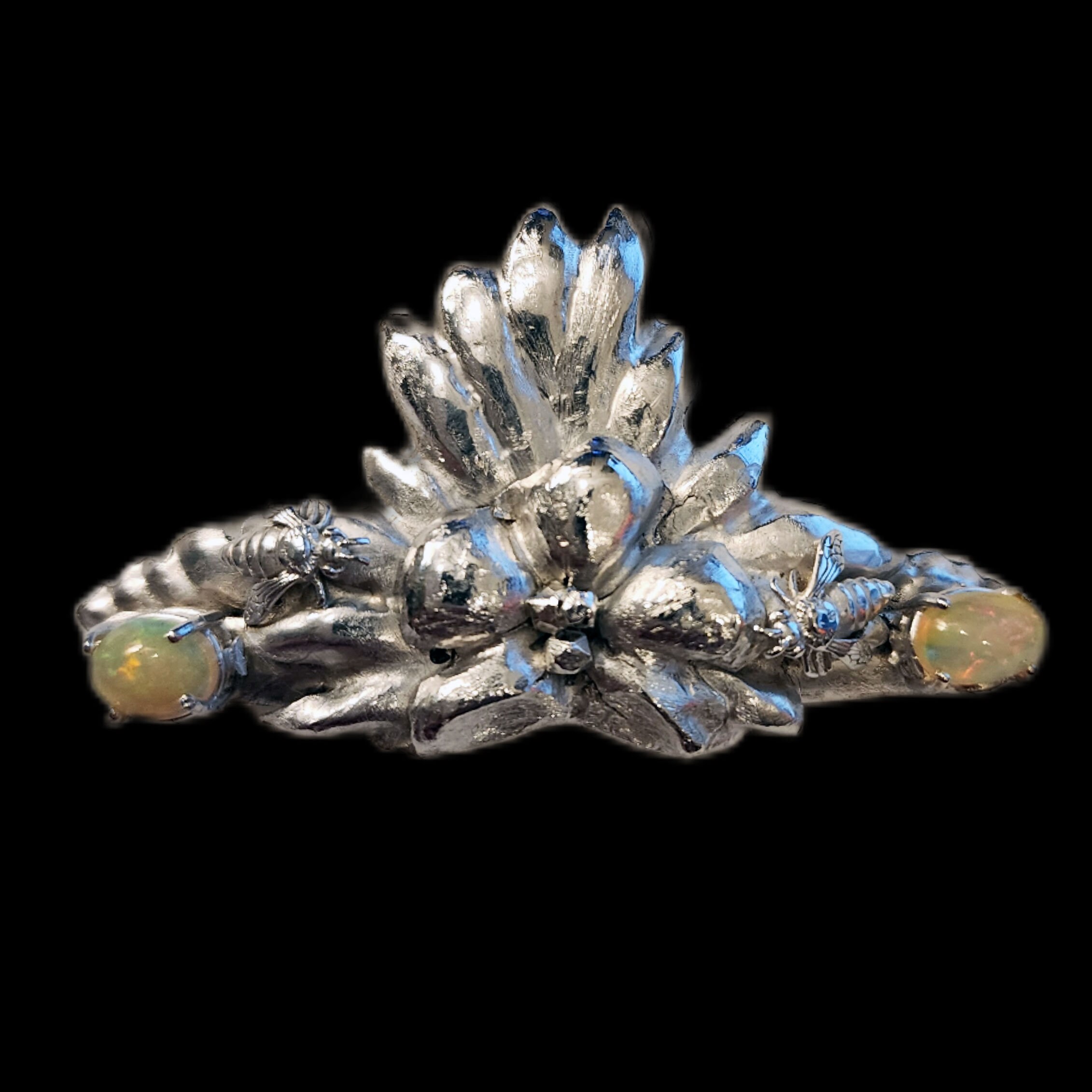 Welo Opal Sterling Silver Flower Power & Tropical Leaves Hair Barrette ...