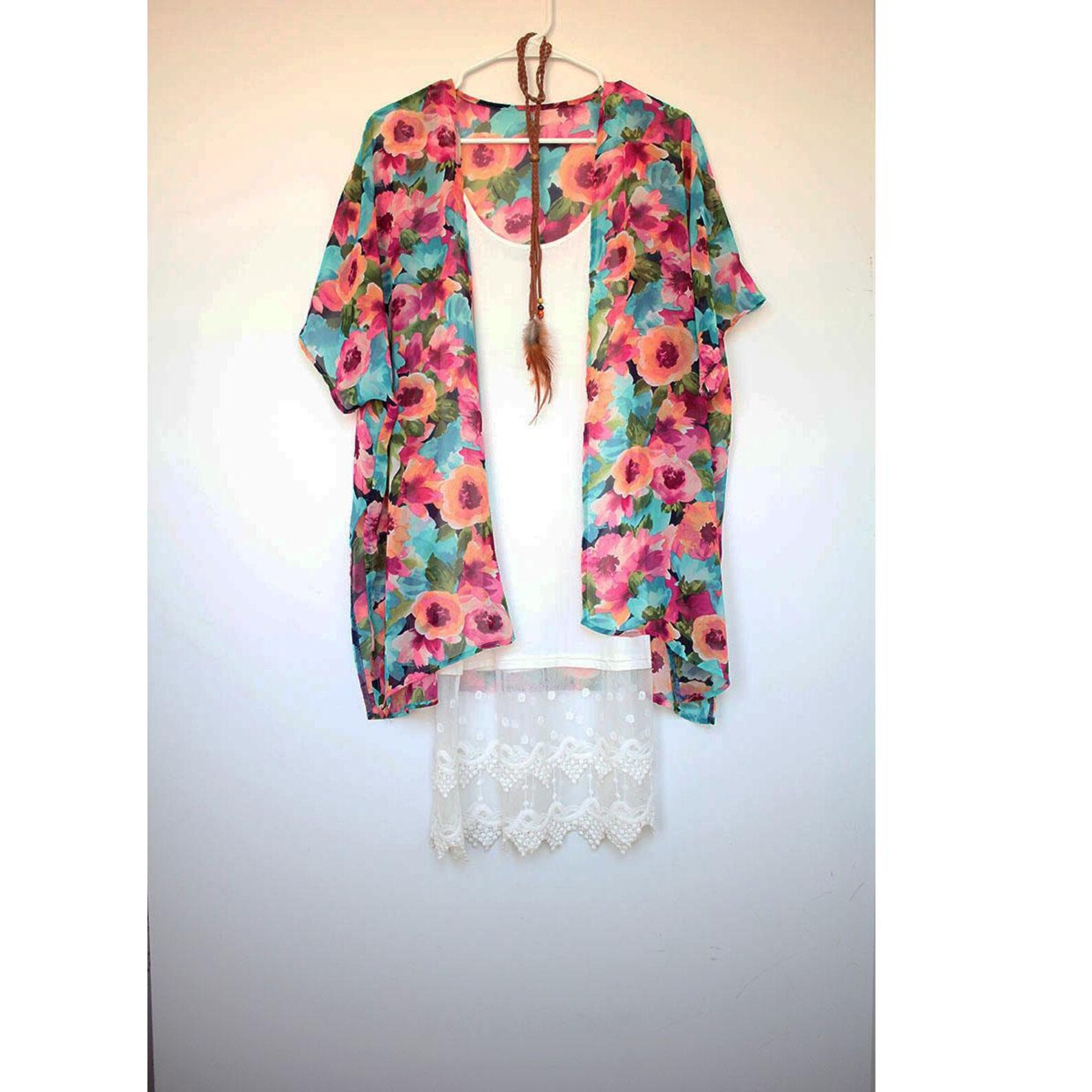 Womens Kimonos, Sage Green Solid Color Textured Kimono Duster, Kimonos ...
