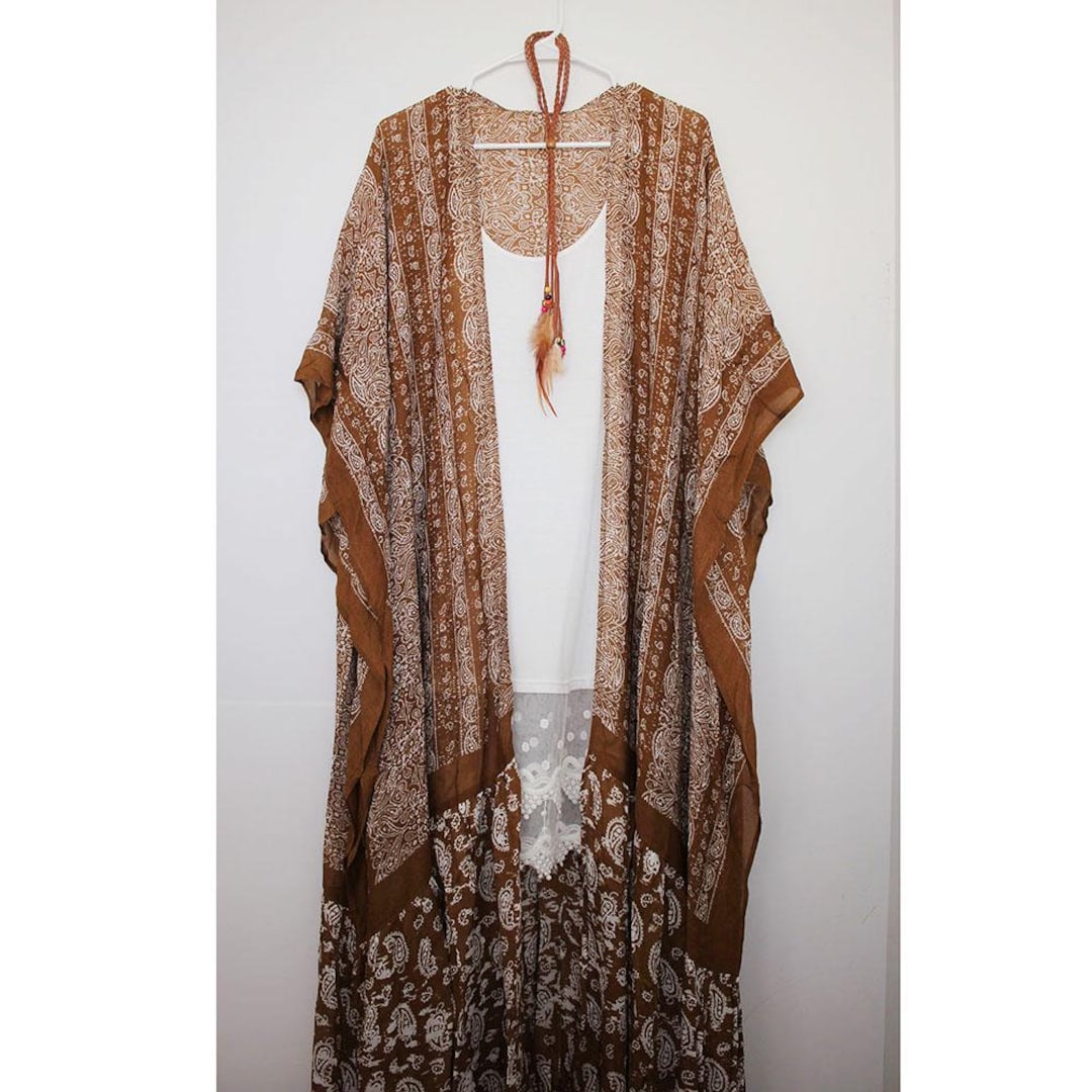 Paisley Brown Womens Kimonos, Boho Maxi Kimono Duster, Kimonos With ...