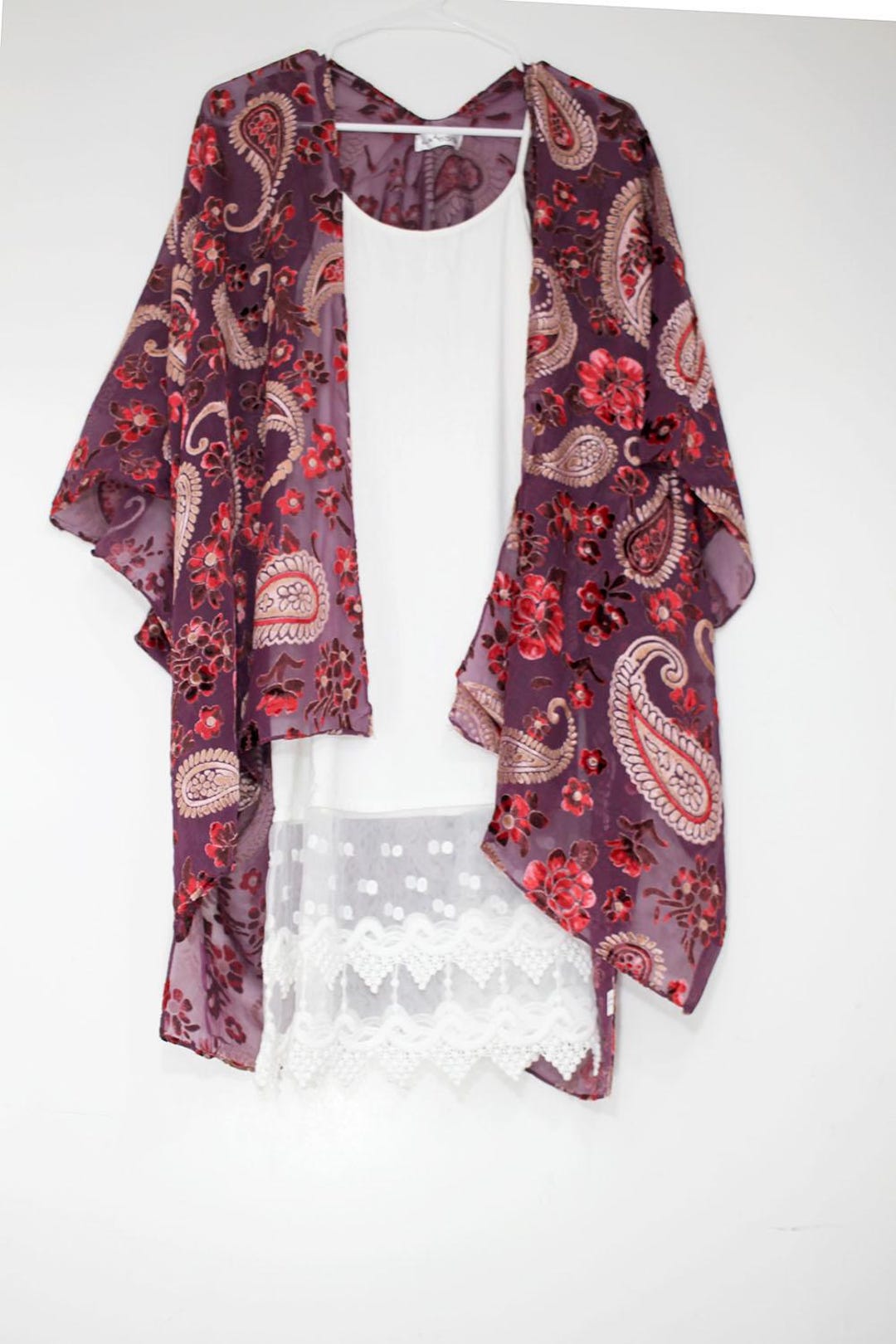 Burnout Velvet Womens Kimonos, Red Paisley Kimono Duster, Kimonos With ...