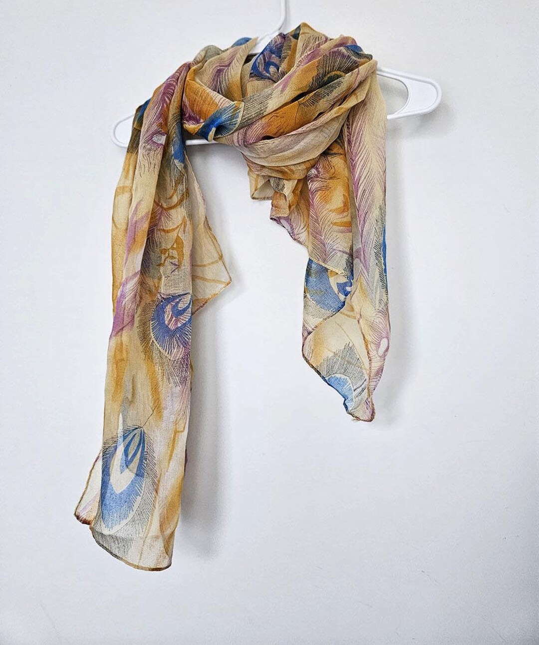 Peacock Feather Scarf Peacock Print Scarves Feather Print Beige Yellow ...