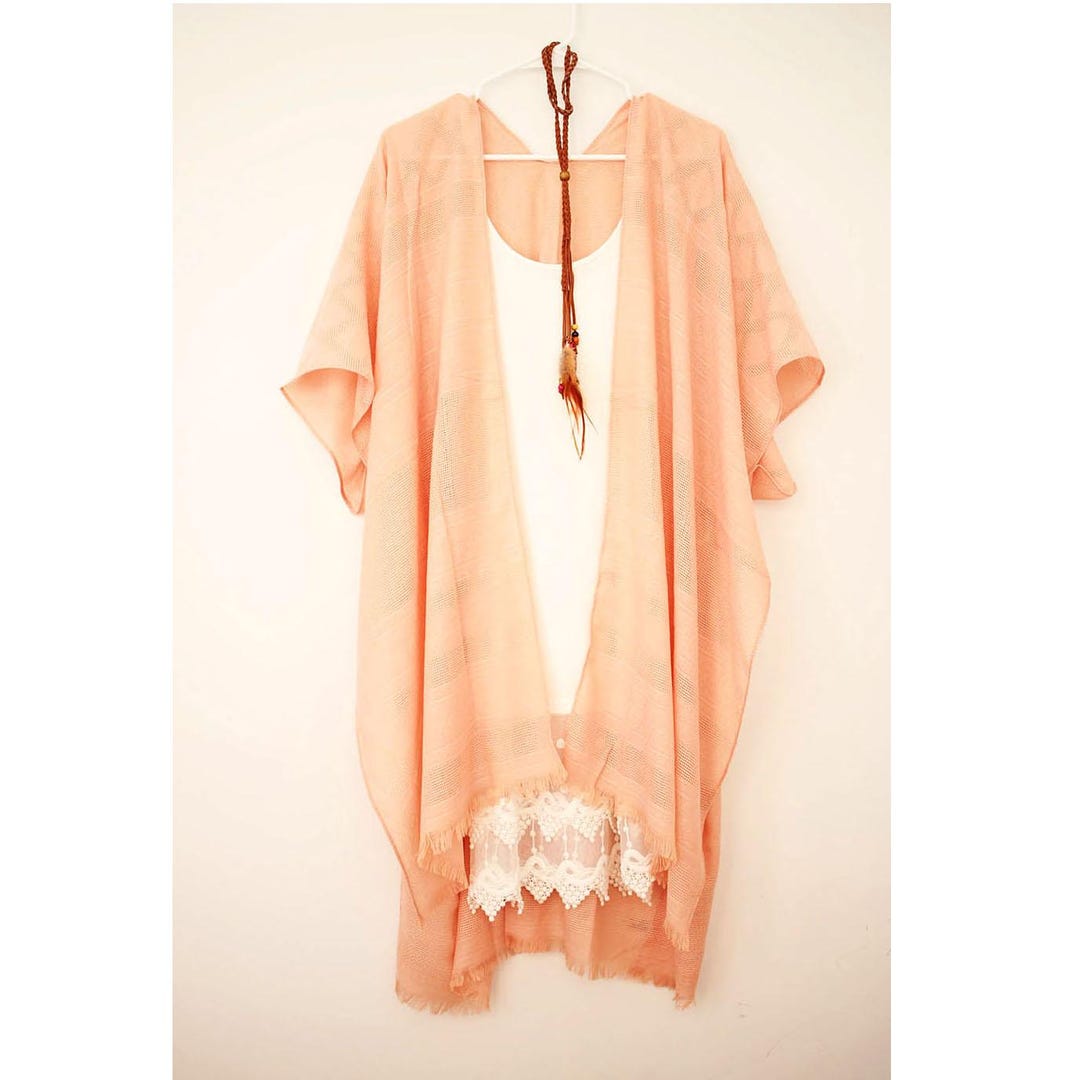 Pink Womens Kimonos, Textured Lightweight Solid Color Black Kimono ...