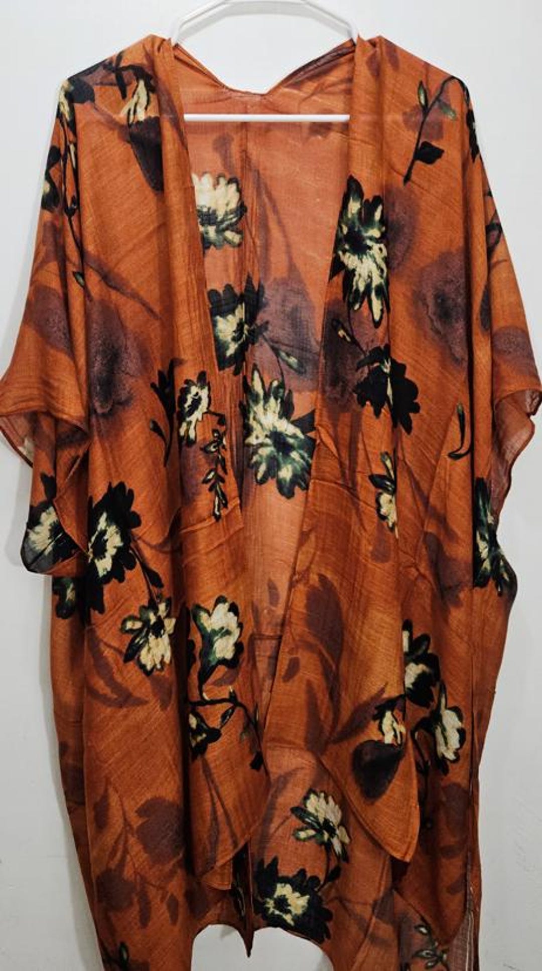 Womens Kimonos, Rust Floral Kimono Duster, Kimonos With Side Slits - Etsy